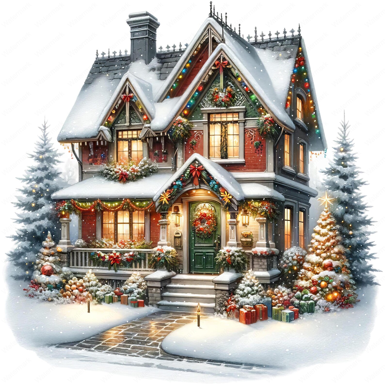 Christmas House Clipart: Festive Winter Holiday Home (digital Download ...