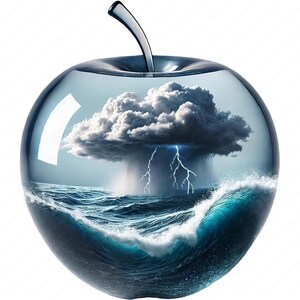 Stormy Ocean Apple Clipart: Lightning Art Printables (digital Download ...