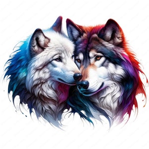 Wolf Couple Clipart | Majestic Wolf Couple Clipart Bundle | 10 High ...