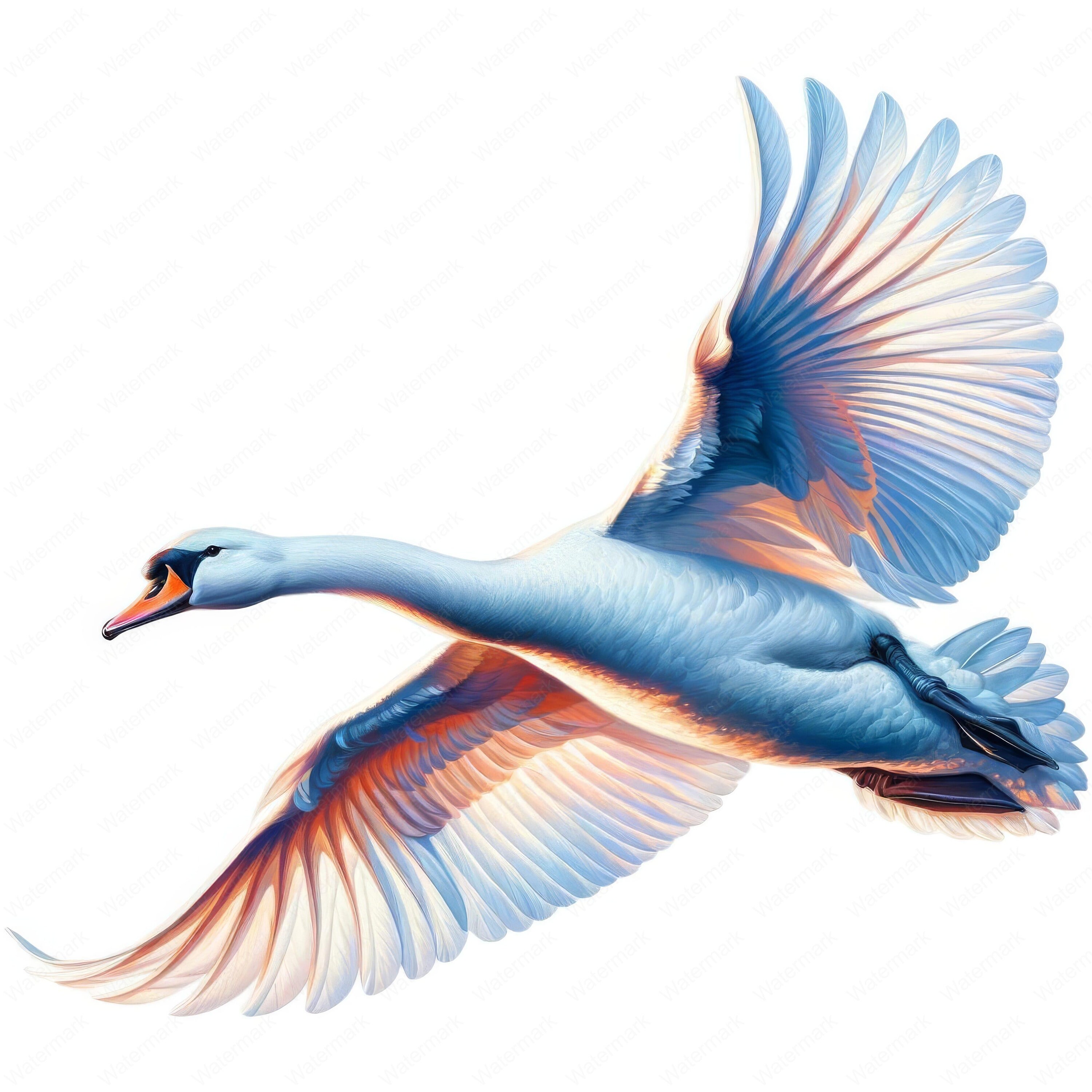 Flying Swan Drawing With Colour
