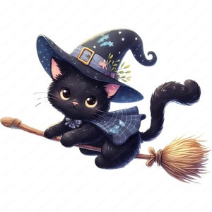 Cute Witch Cat Clipart Bundle | Halloween Art (digital Download) - Etsy