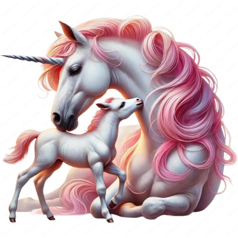 Mother and Baby Unicorn Clipart: Fantasy Art Printables (digital ...