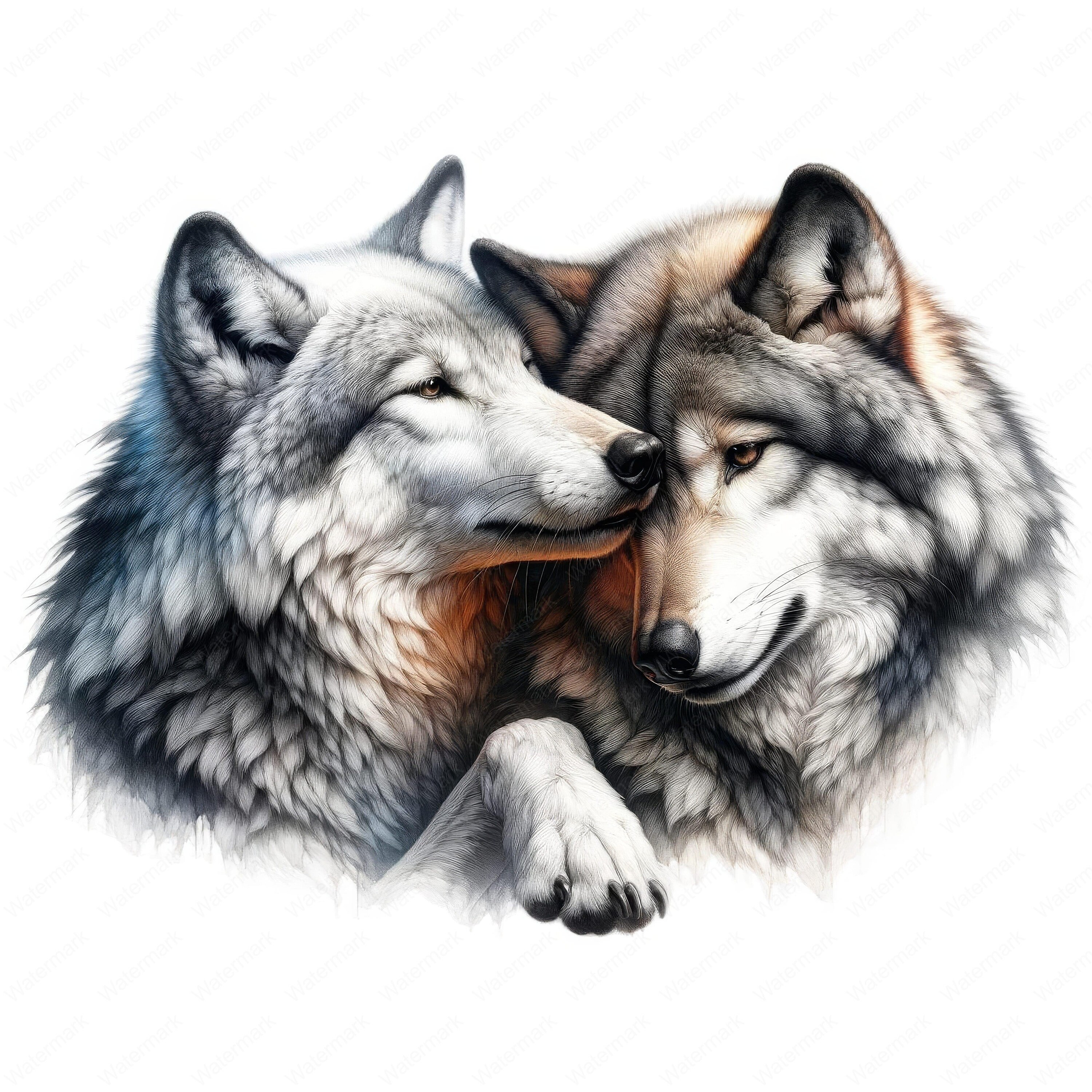 Majestic Wolf Couple Clipart: Wilderness Love Art (digital Download) - Etsy