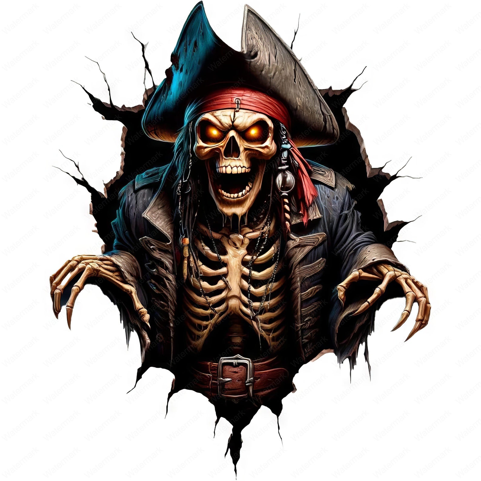 Terrifying Skeleton Pirate Clipart Bundle: Nautical Horror Art (digital ...