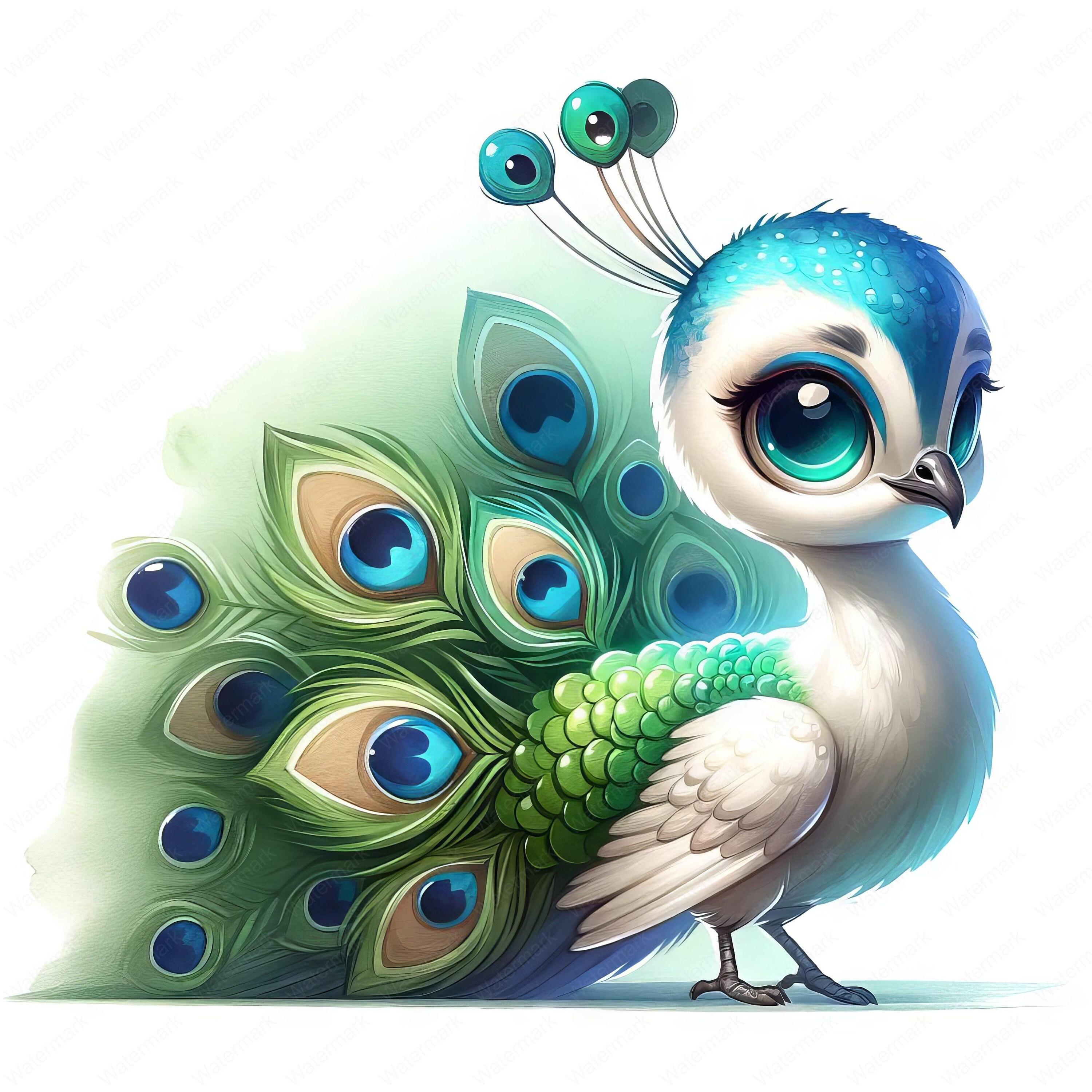 Clipart paon mignon | Adorable lot de cliparts paon | 10 modèles de ...