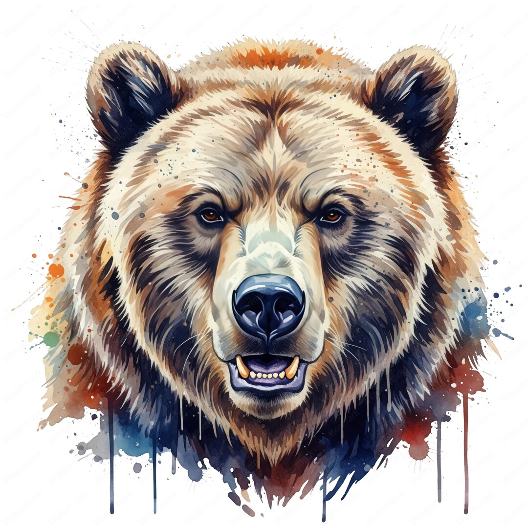 Grizzly Bear Clipart, 10 PNG Designs, Watercolor Wildlife Graphics ...