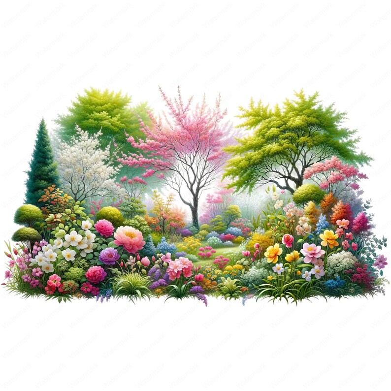 Spring Garden Clipart Bundle: Blossoming Floral Art (digital Download ...