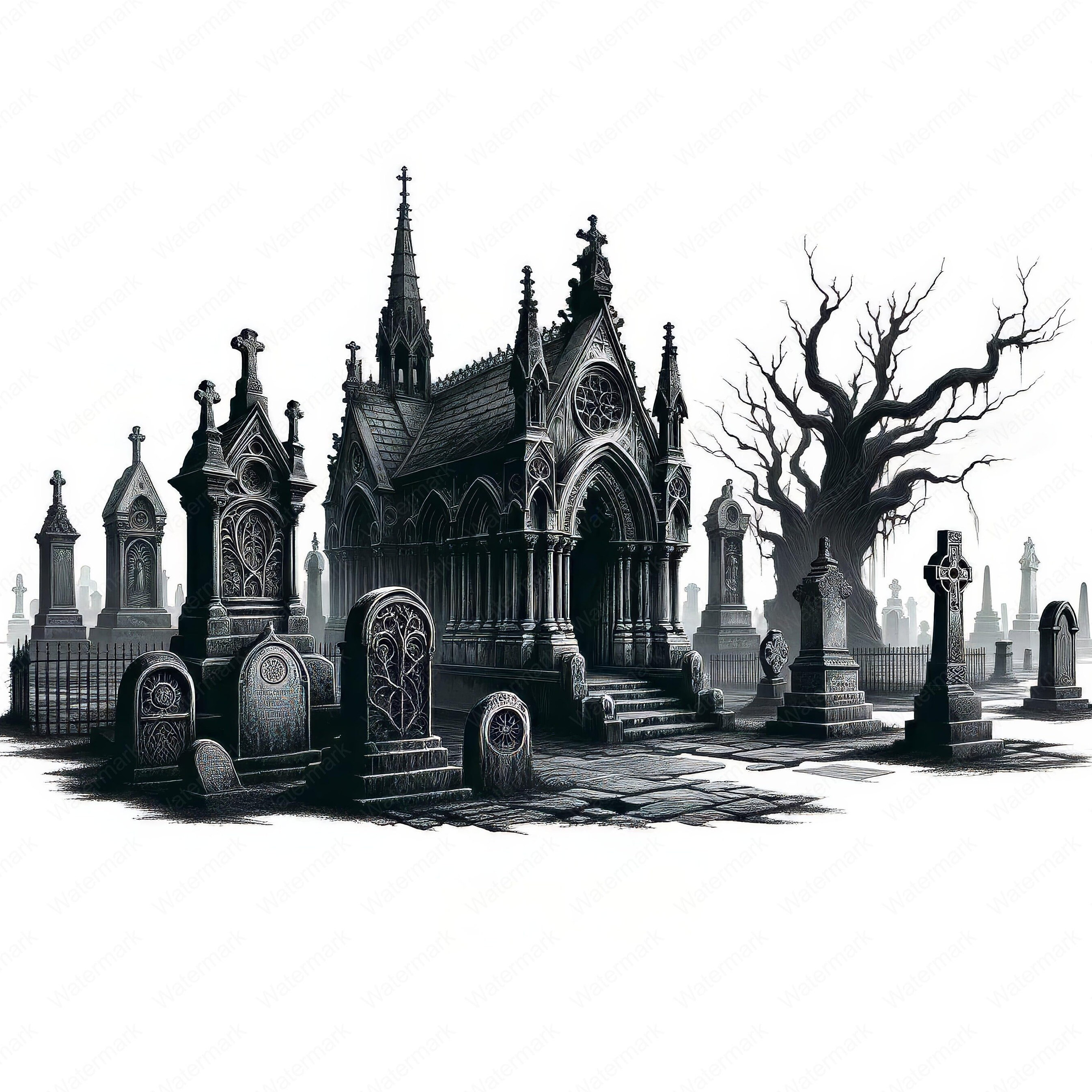 Gothic Cemetery Clipart Bundle: Eerie Graveyard Designs (digital ...