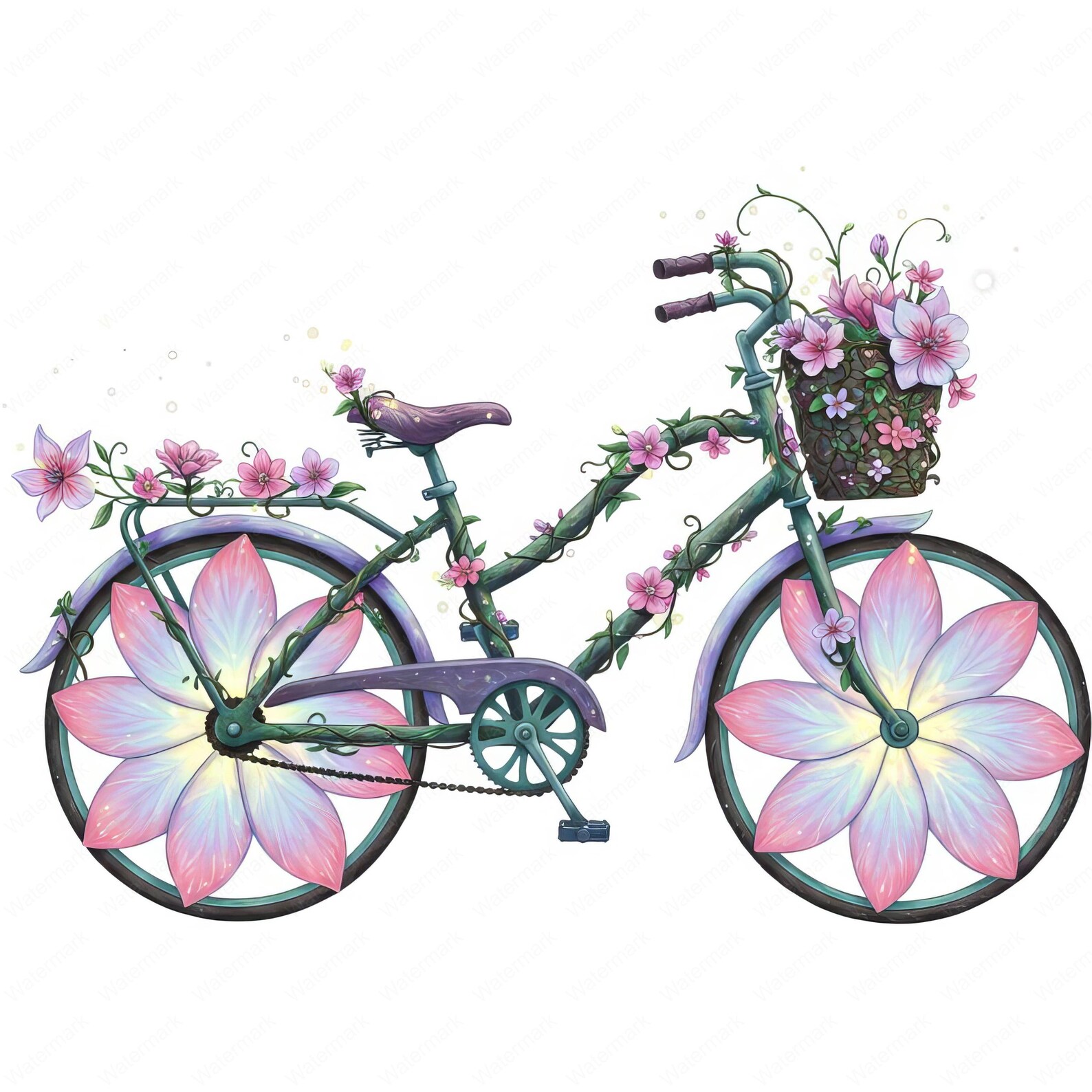 Floral Bicycle Clipart: Vintage Watercolor PNG Bundle (digital Download ...