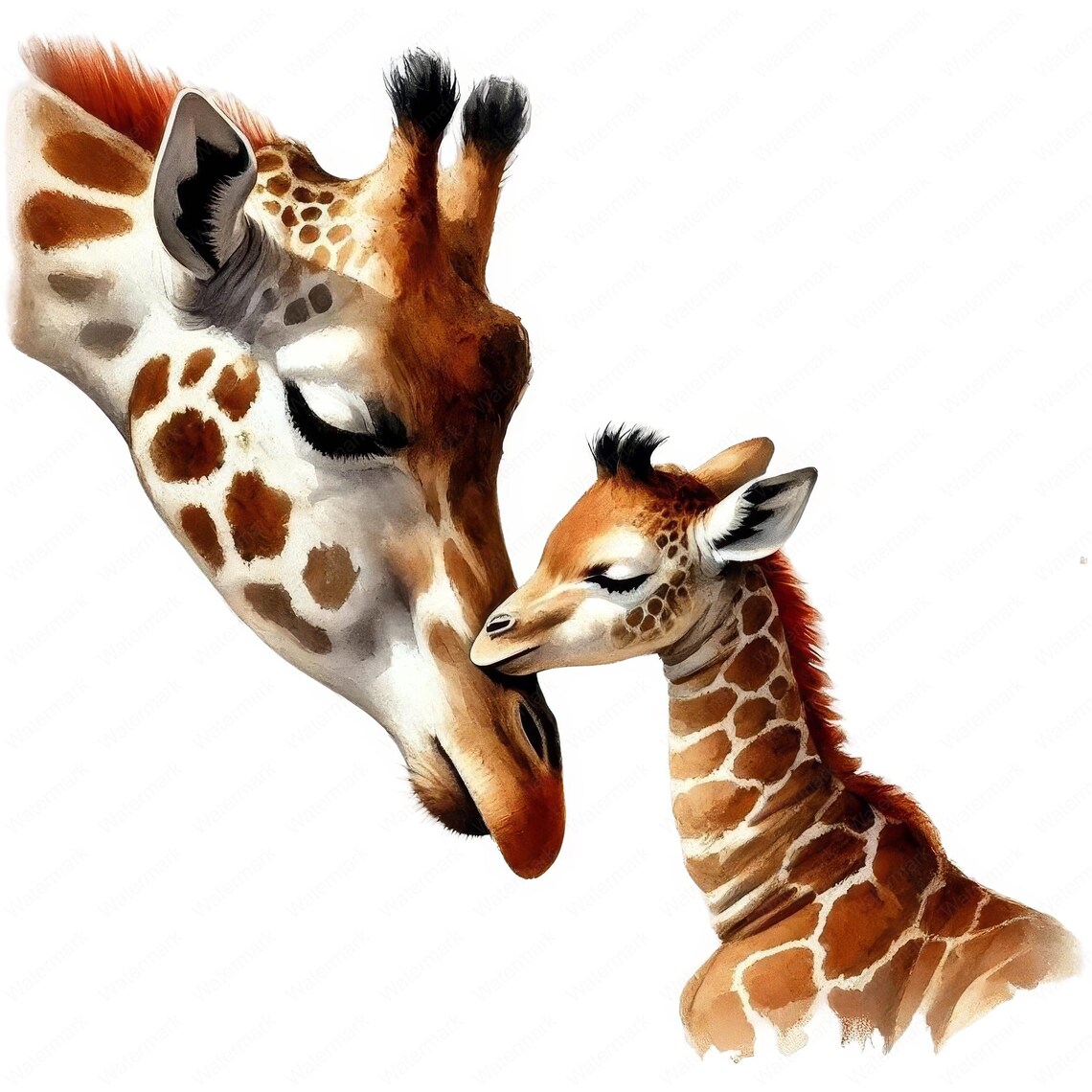Watercolor Giraffe Mom and Baby Clipart: Mother's Day PNG Bundle ...