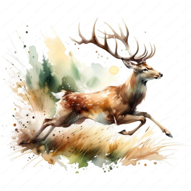 Running Deer Clipart Bundle: Wildlife Art Printables (digital Download ...