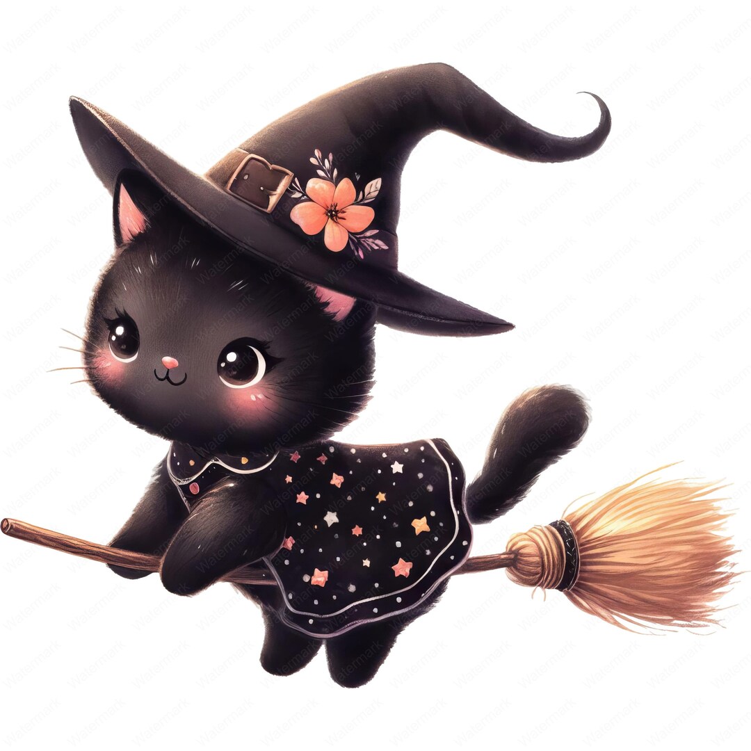 Witch Cat Clipart | Cute Witch Cat Clipart Bundle | 10 High-quality ...