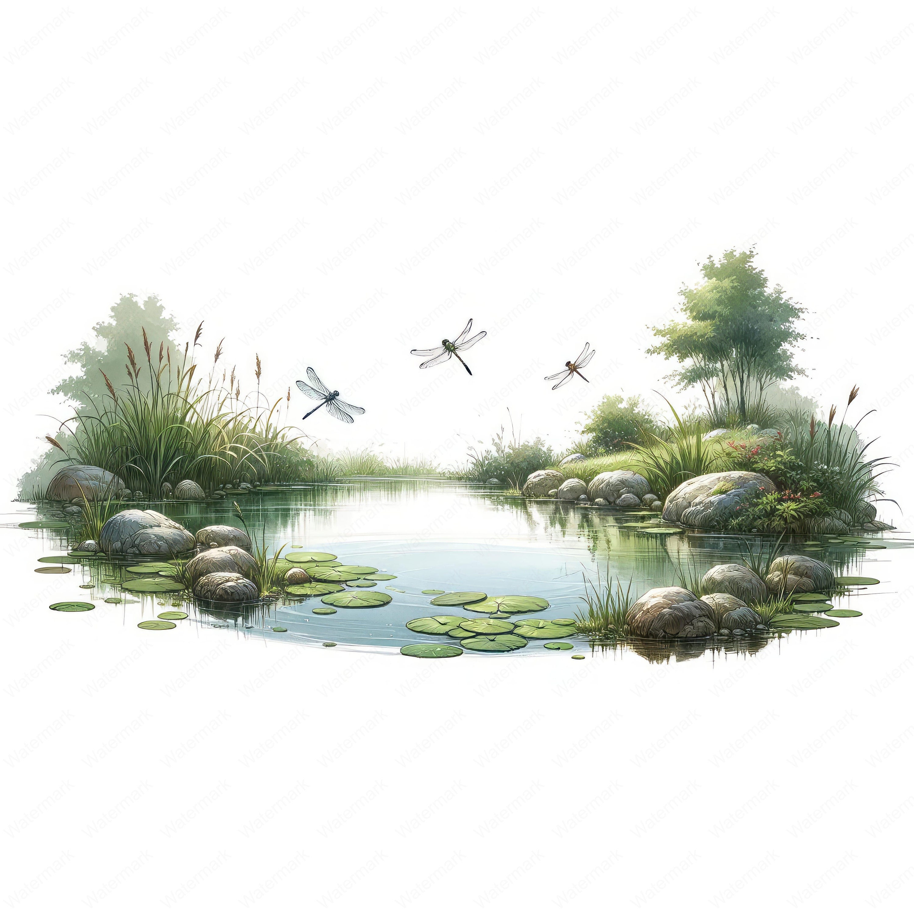 Pond Dragonflies Clipart Bundle: Nature Art Printables (commercial Use ...