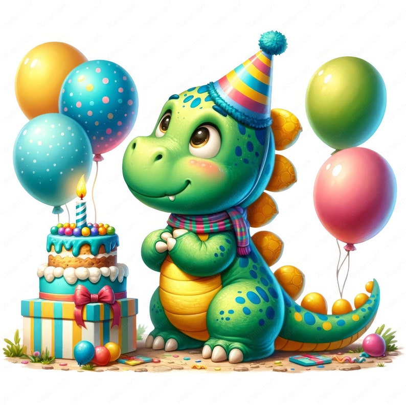 Cute Dinosaur Birthday Clipart | Party Art (digital Download) - Etsy