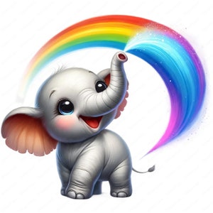 Rainbow Elephant Clipart | Cute Elephant With Rainbow Clipart Bundle ...