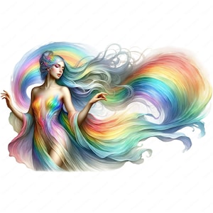 Rainbow Goddess Clipart Bundle: Mystical Art Printables (commercial Use ...