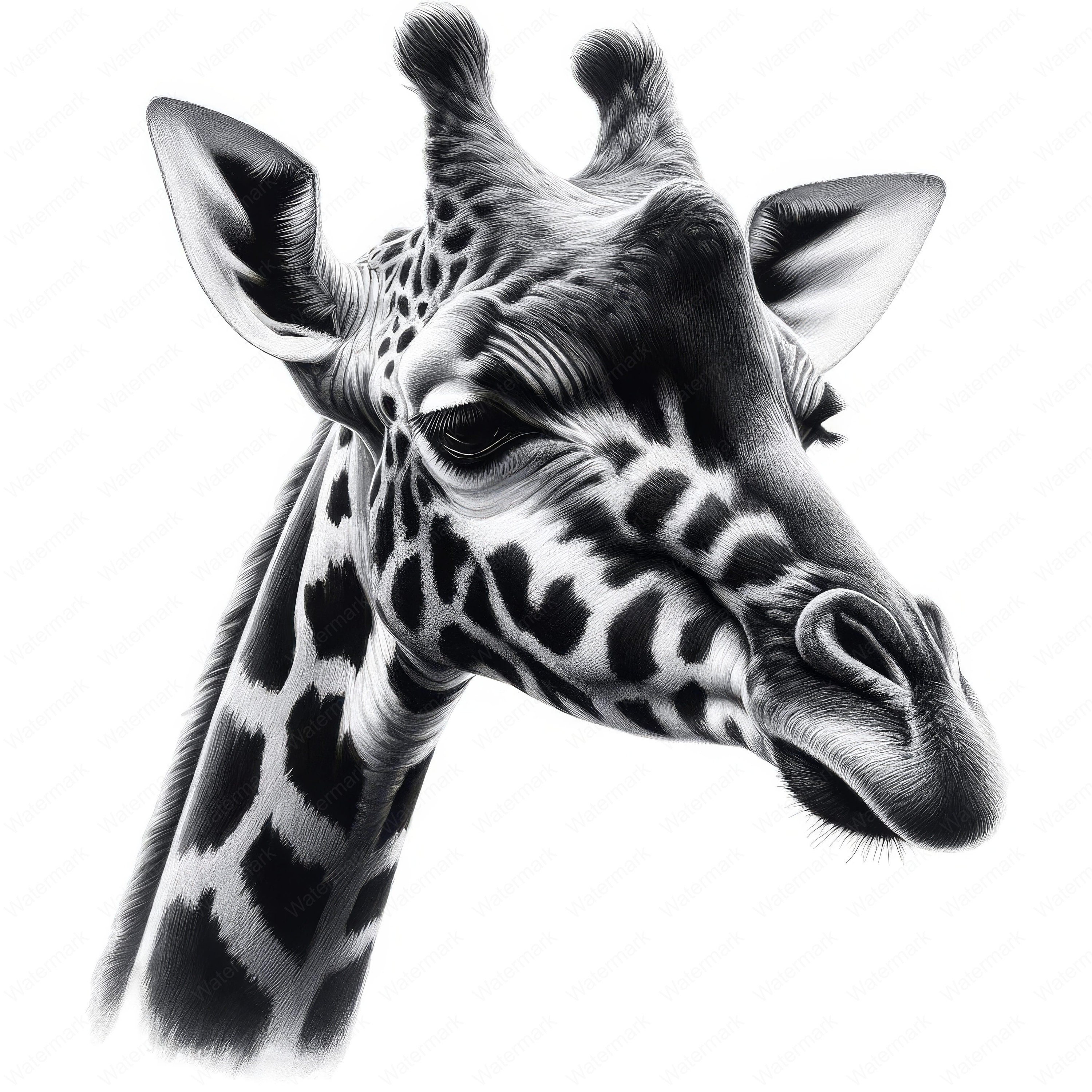 Black and White Giraffe Clipart | Detailed Wildlife Art (digital ...