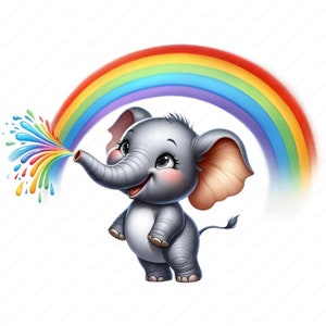 Rainbow Elephant Clipart | Cute Elephant With Rainbow Clipart Bundle ...