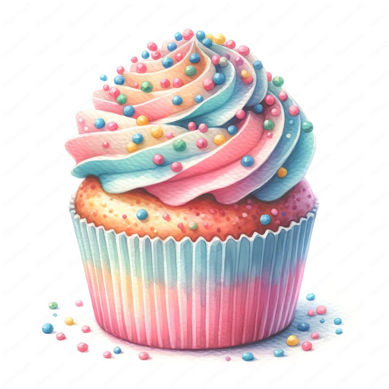 Sprinkled Cupcake Clipart | Dessert Art, Commercial Use (digital ...