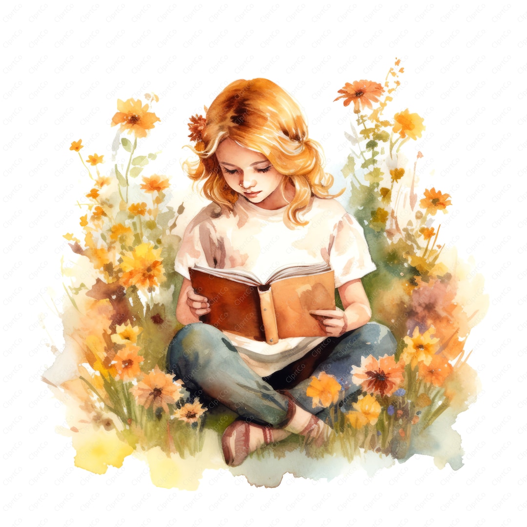 Girl Reading Clipart 12 High-quality Images Wall Art - Etsy