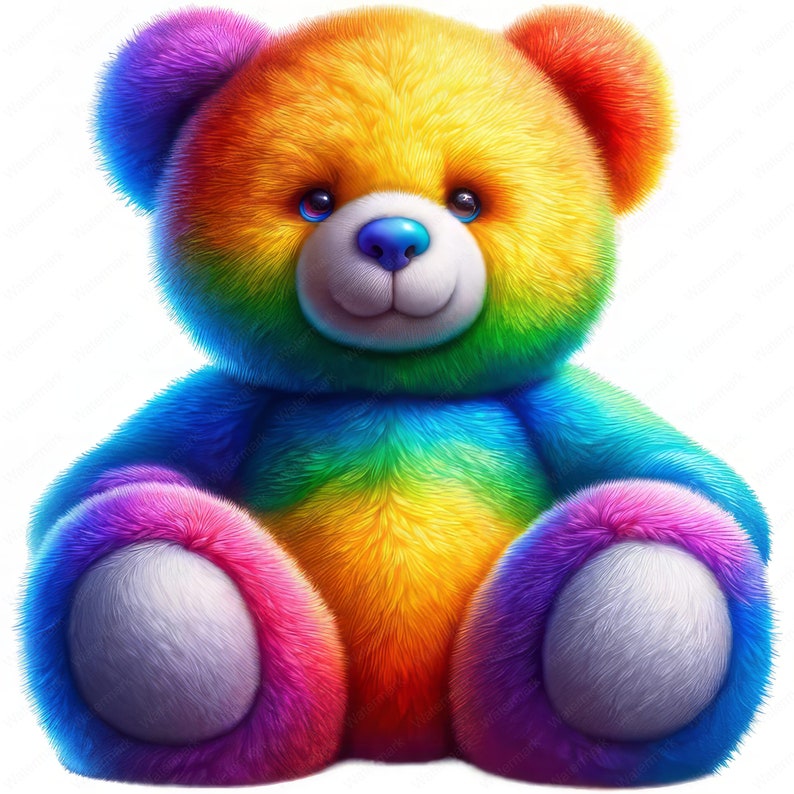 Rainbow Teddy Bear Clipart: Colorful Bear Illustrations (digital Prints ...