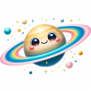 Cute Saturn Clipart | Vivid Cartoon Saturn Clipart Bundle | 10 High ...