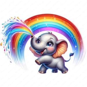 Rainbow Elephant Clipart | Cute Elephant With Rainbow Clipart Bundle ...