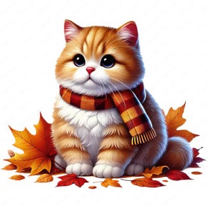 Cute Fall Cat Clipart | Fall Cat Clipart Bundle | 10 High-quality ...