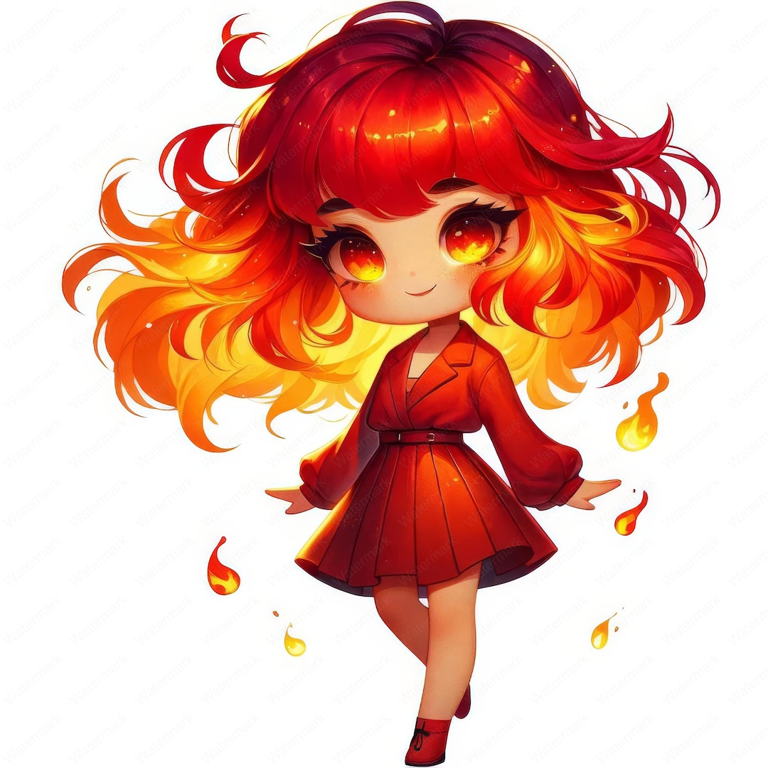 Cute Flame Girl Clipart Adorable Fire Theme Clipart Bundle 10 High ...
