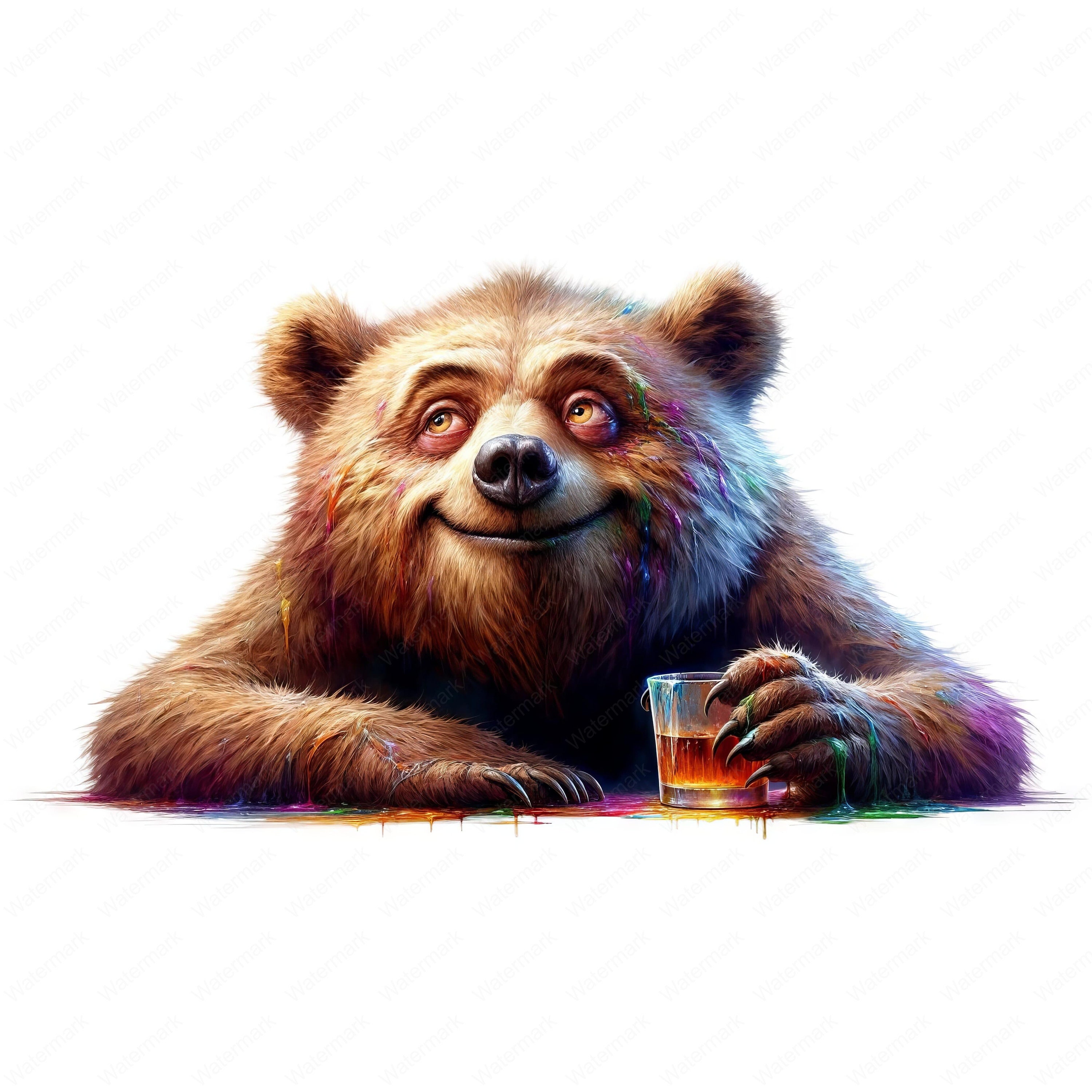 Funny Drunk Bear Clipart: Whimsical Art Bundle (digital Download) - Etsy
