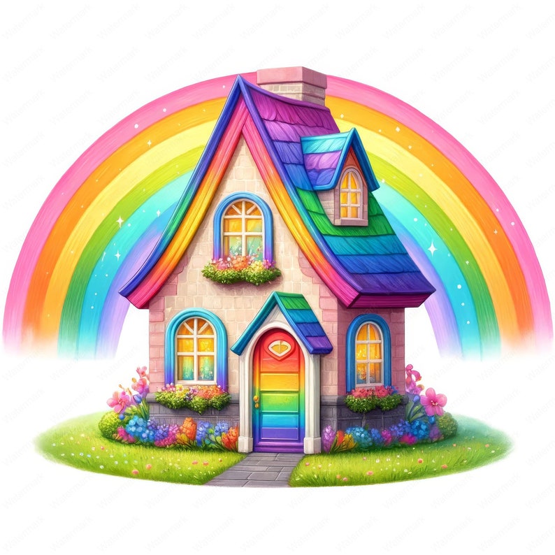 Rainbow House Clipart: Fantasy Art Designs (digital Download) - Etsy