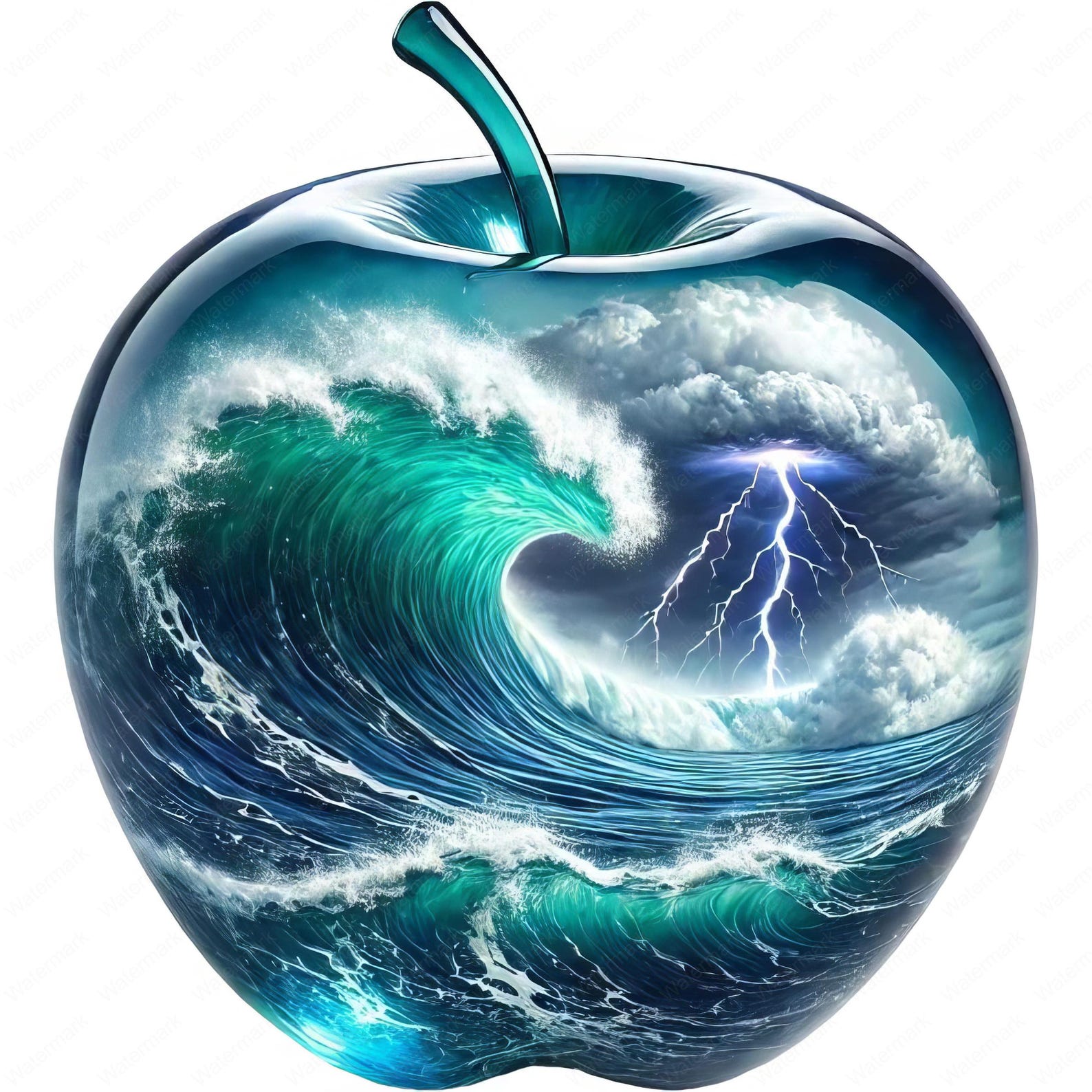 Stormy Ocean Apple Clipart: Lightning Art Printables (digital Download ...