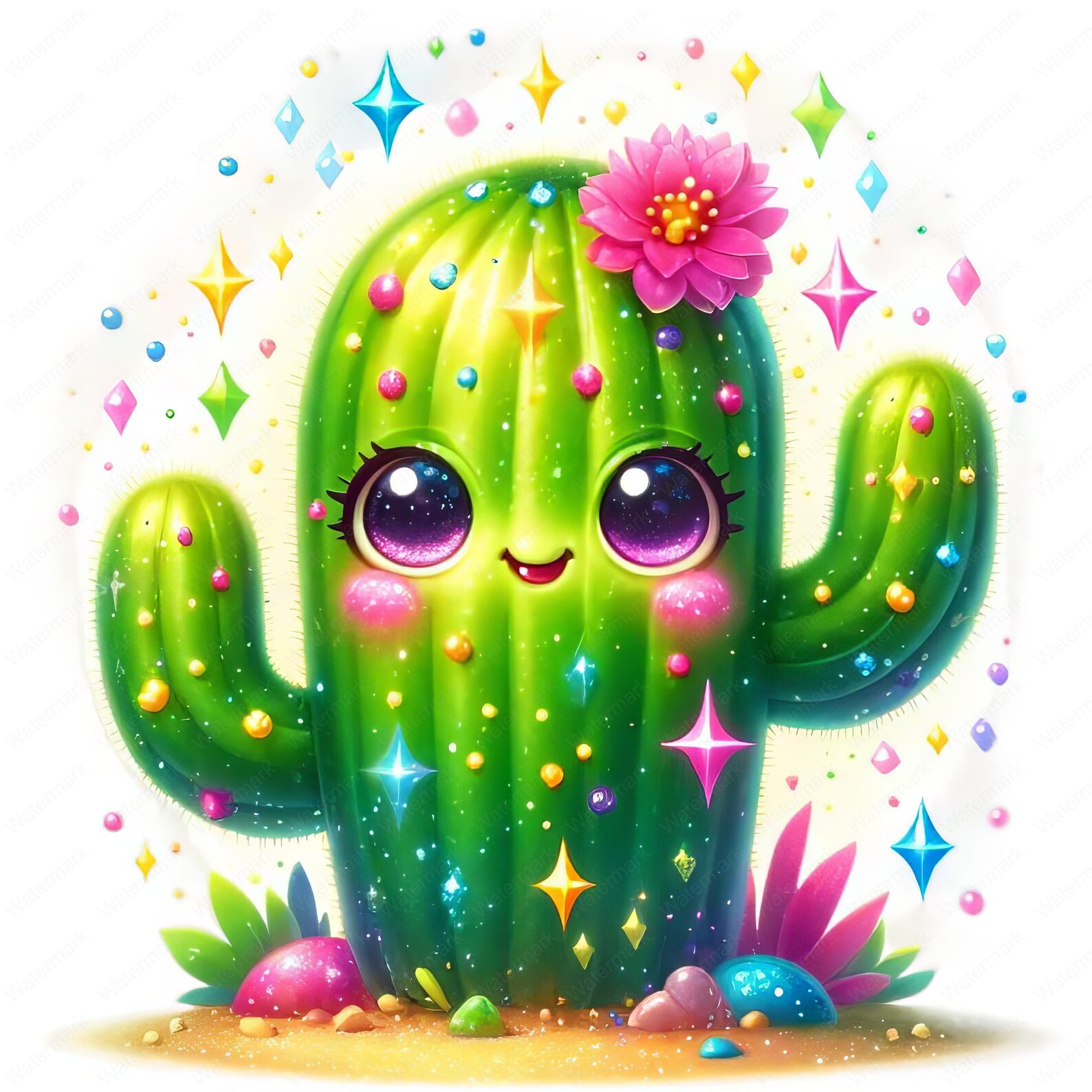 Cute Sparkling Cactus Clipart 10 High-quality Designs Desert Art ...