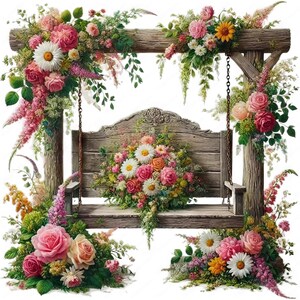 Floral Garden Swing Clipart: Botanical Art Designs (digital Download ...