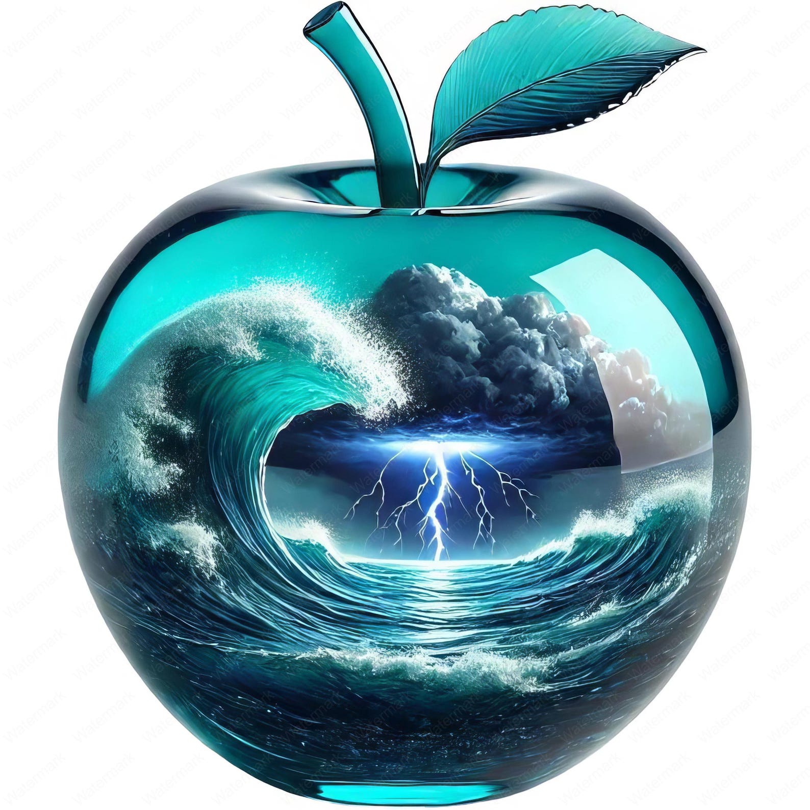 Stormy Ocean Apple Clipart: Lightning Art Printables (digital Download ...