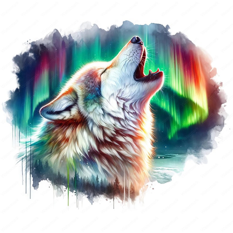 Aurora Wolf Clipart Bundle: Mystical Northern Lights Art (digital ...