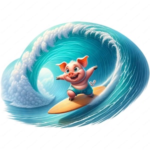 Piggy Surfing Clipart Whimsical Piggy Surfing Clipart Bundle 10 High ...