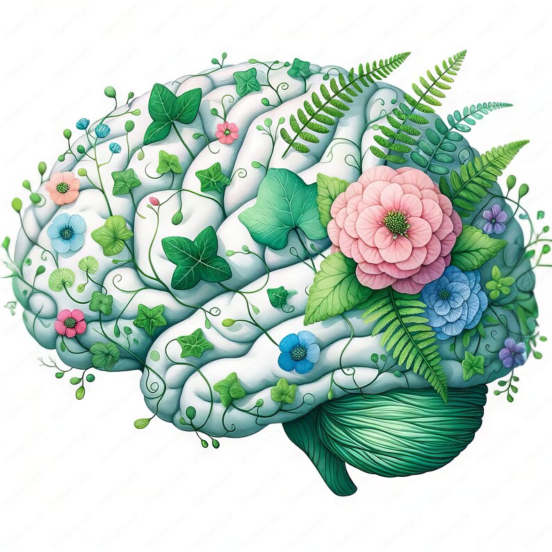 Floral Brain Clipart Bundle | High-quality JPG & PNG (digital Download ...