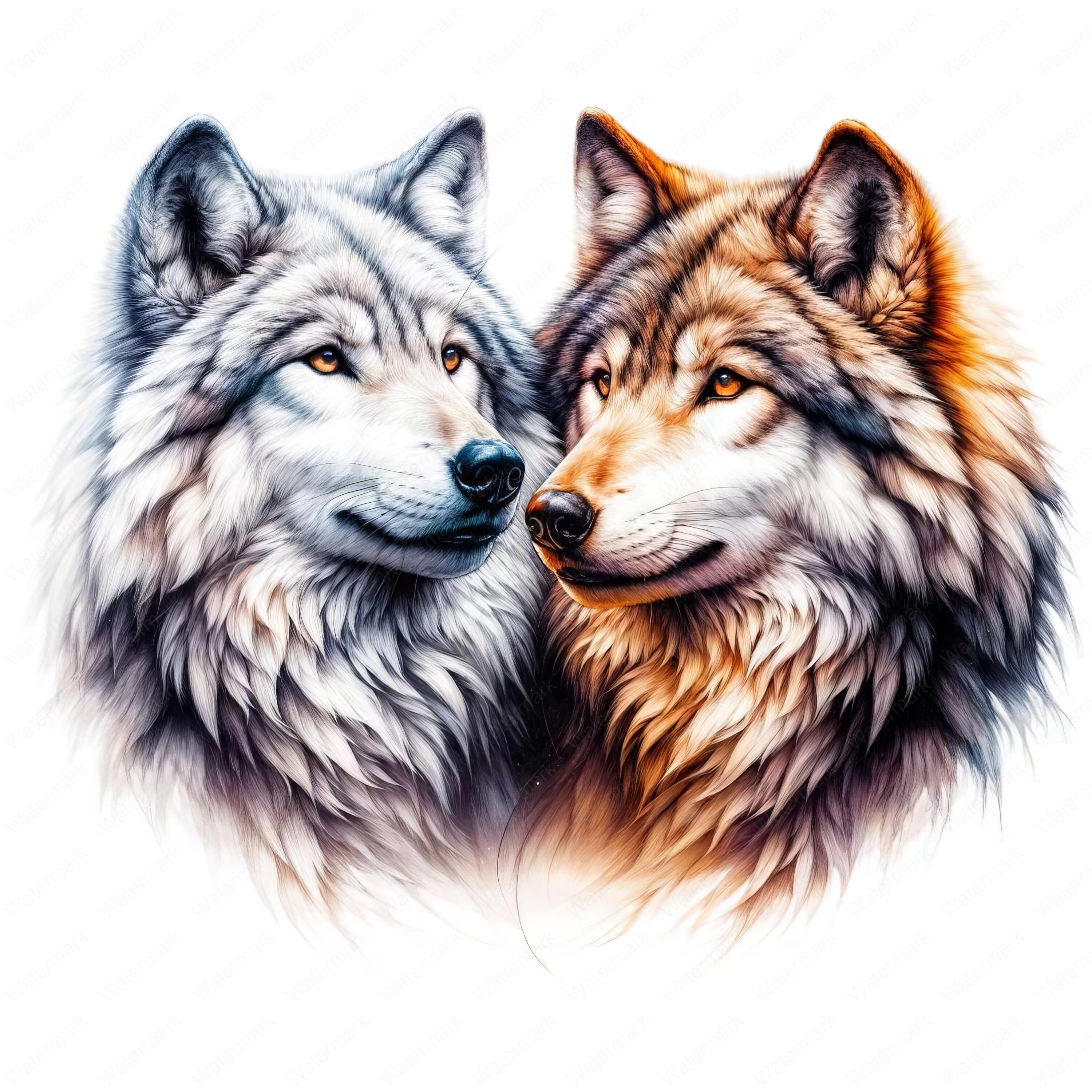 Majestic Wolf Couple Clipart: Wilderness Love Art (digital Download) - Etsy