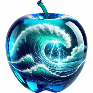 Stormy Ocean Apple Clipart: Lightning Art Printables (digital Download ...