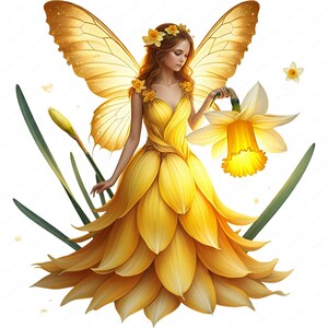 Daffodil Fairy Clipart: Whimsical Floral PNG Bundle (digital Download ...
