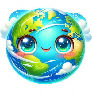 Whimsical Earth Clipart | Cute Smiling Earth Clipart Bundle | 10 High ...