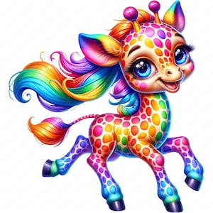 Rainbow Giraffe Clipart | Cute Rainbow Giraffe Clipart Bundle | 10 High ...
