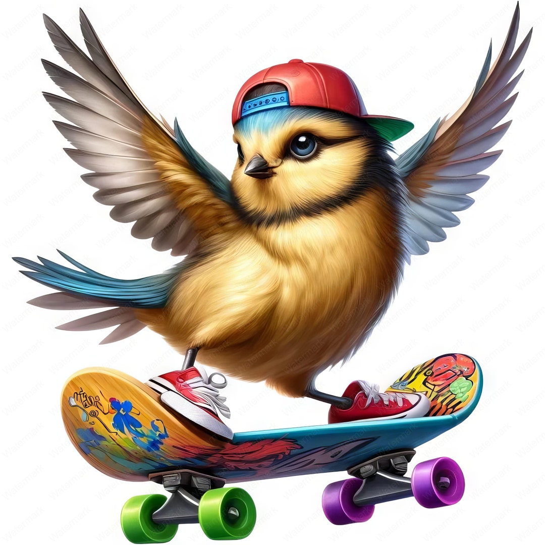 Skateboarding Bird Clipart | 10 High-quality Designs | Wall Art | Paper ...