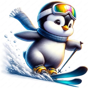 Skiing Penguin Clipart | Winter Sports Penguin Clipart Bundle | 10 High ...