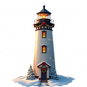 Christmas Lighthouse Clipart Bundle: Holiday Coastal Designs (digital ...