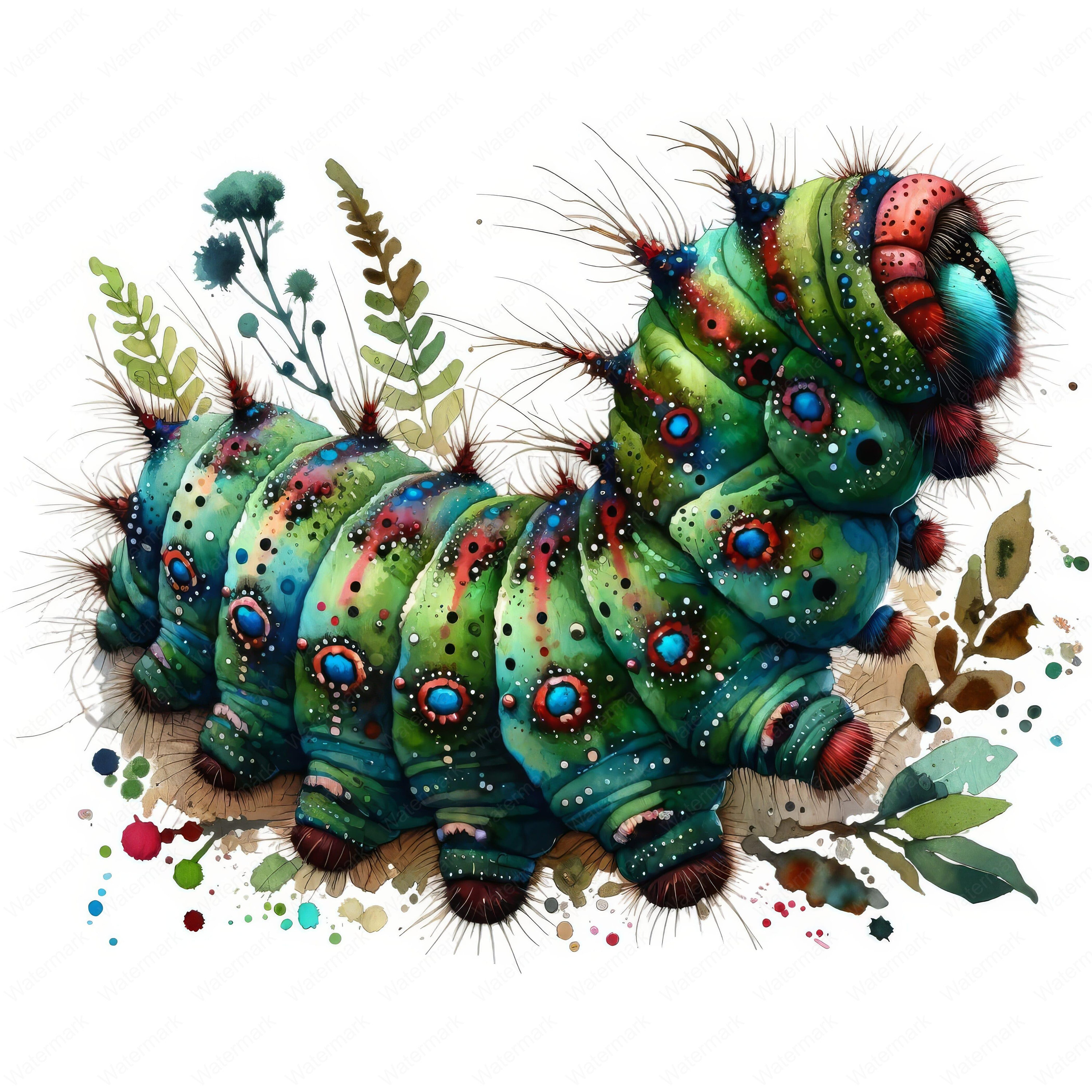 Watercolor Caterpillar Clipart Bundle: Insect Art Printables (digital ...