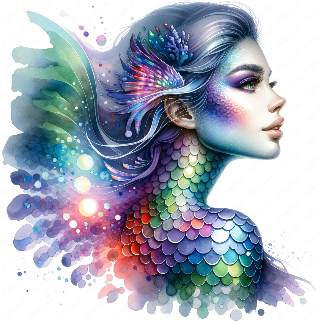 Magical Mermaid Clipart Bundle | Watercolor Ocean Art (digital Download ...