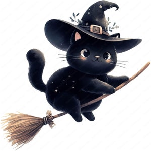 Witch Cat Clipart | Cute Witch Cat Clipart Bundle | 10 High-quality ...