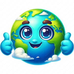 Whimsical Earth Clipart | Cute Smiling Earth Clipart Bundle | 10 High ...